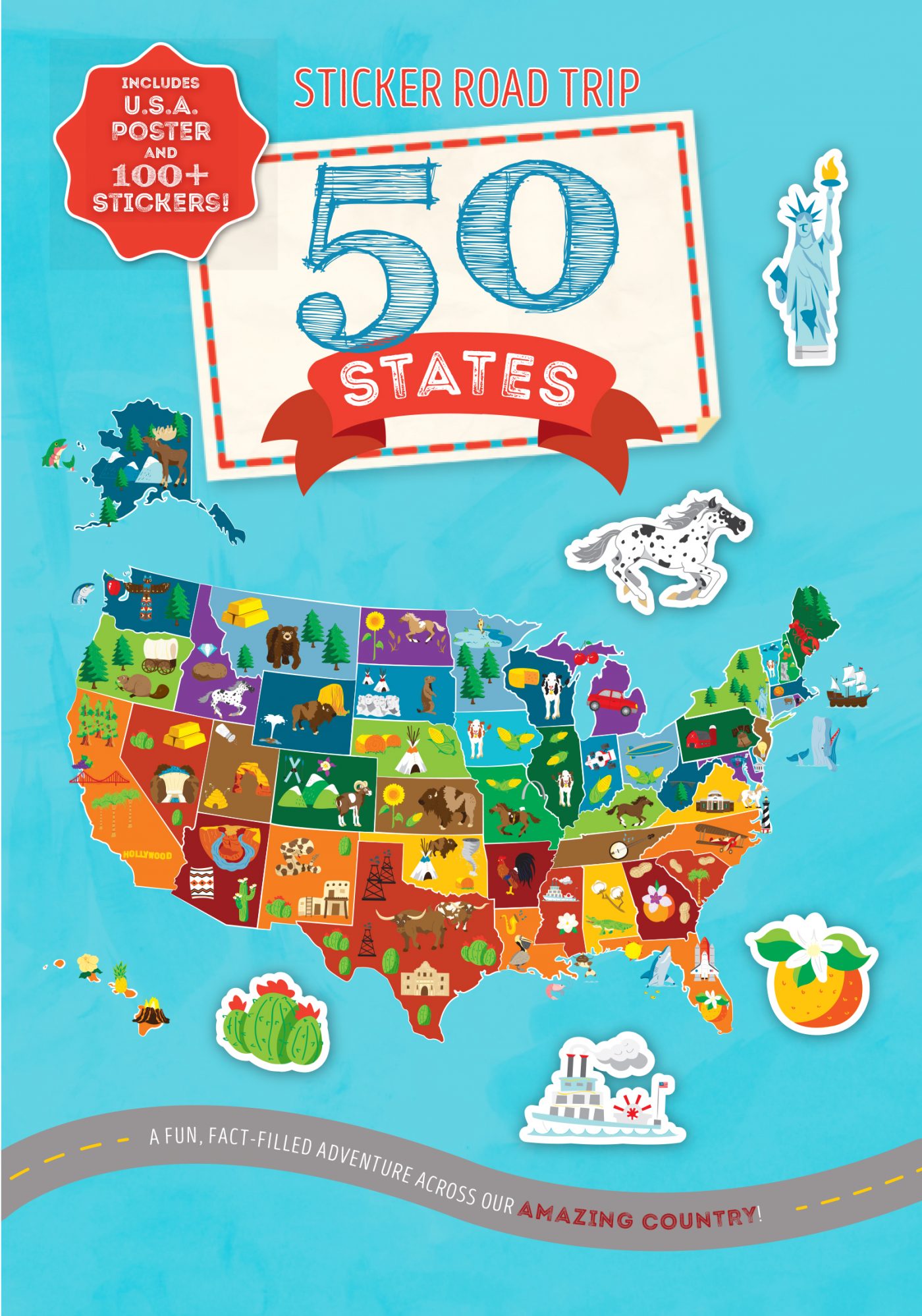 Sticker Road Trip + Color a Map of the 50 States! - Silver Dolphin Books