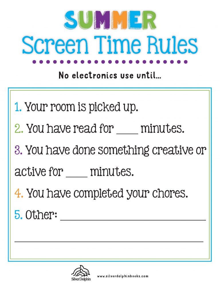 Summer "Screen Time Rules" Checklists - Silver Dolphin Books